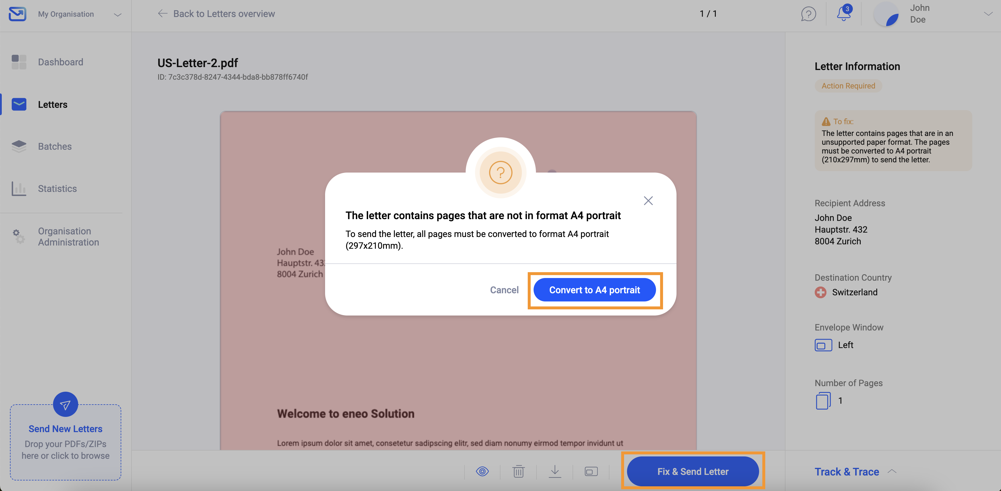 Pages in Invalid Paper Format | Pingen Help Center