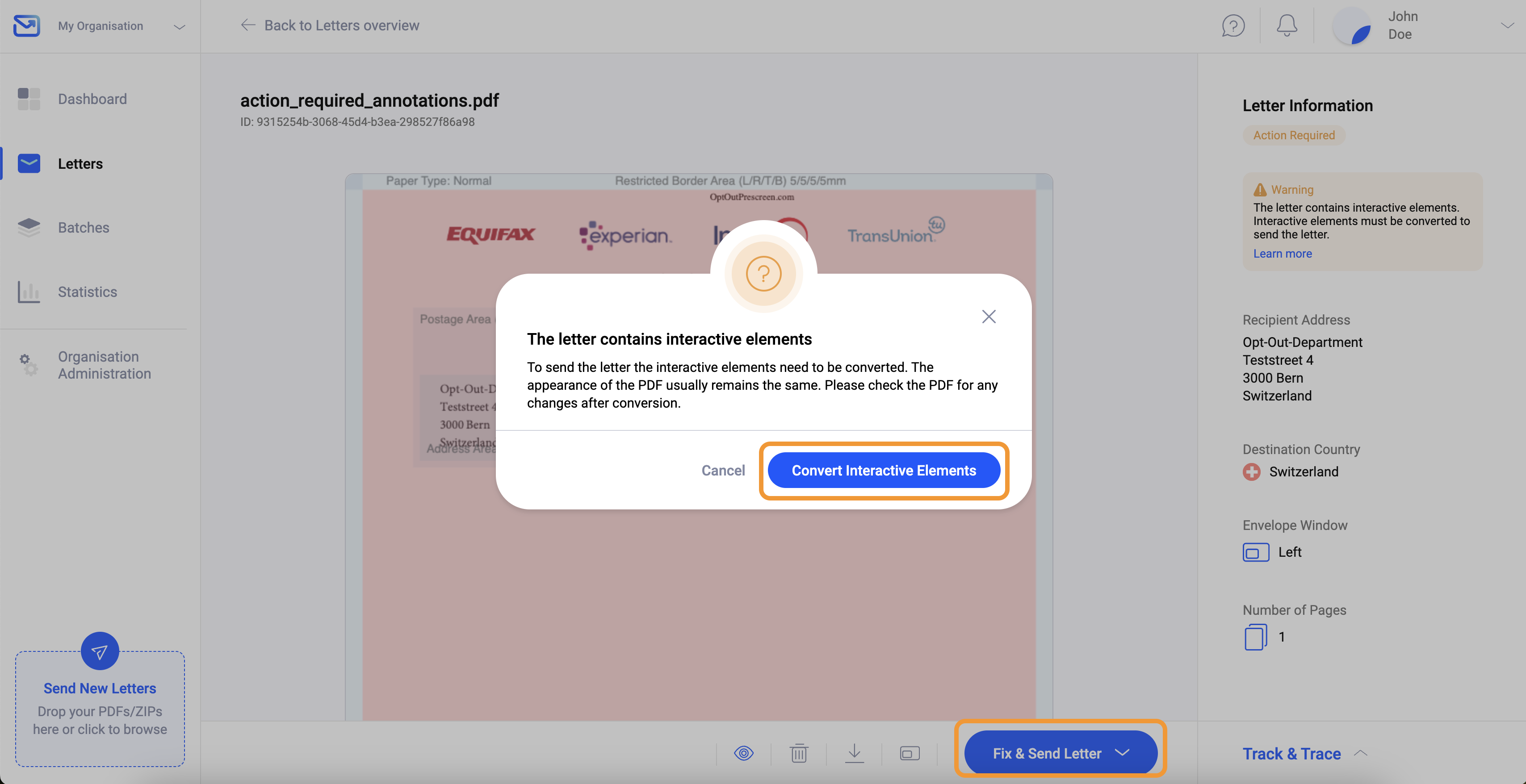 PDF Contains Interactive Elements | Pingen Help Center